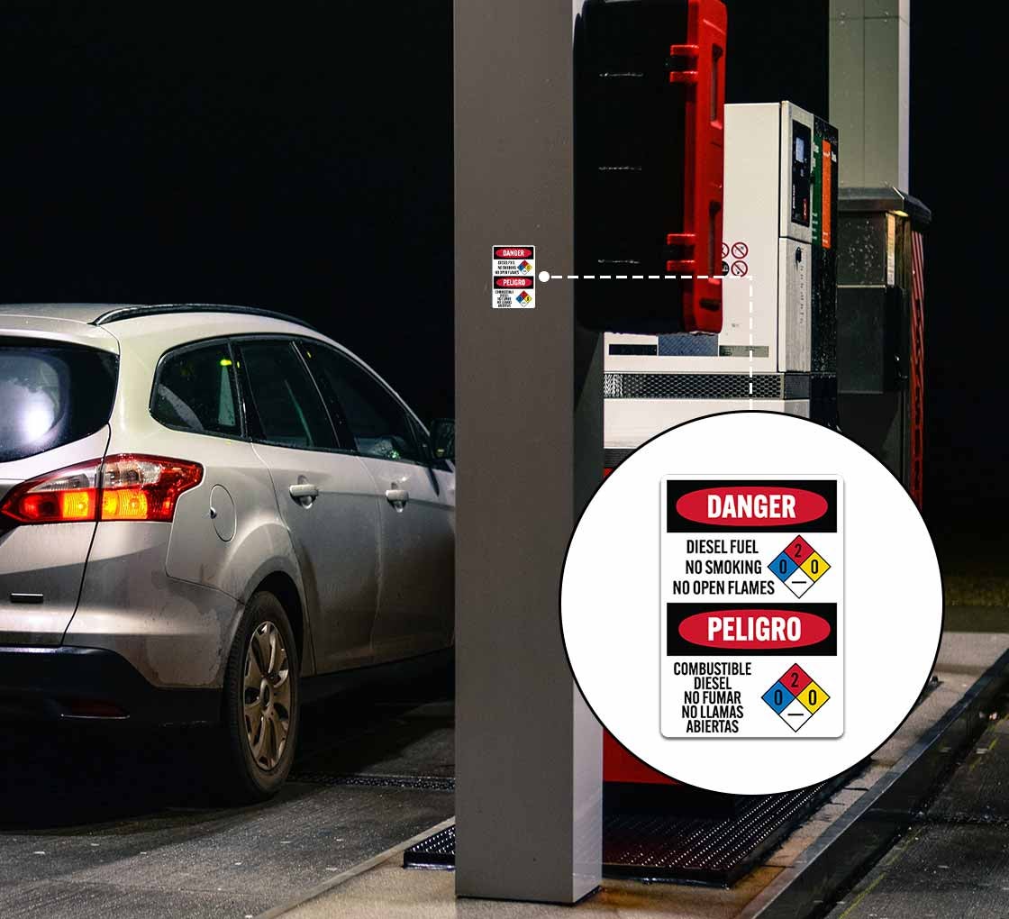 Shop for Bilingual Diesel Fuel No Smoking Decal (Non Reflective ...