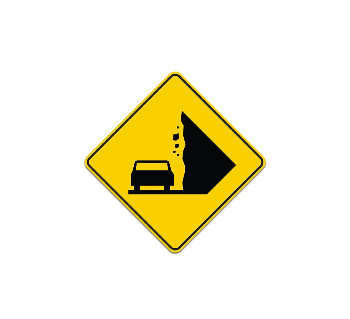 falling rocks warning sign