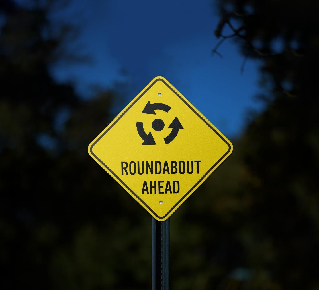 Roundabout Ahead Sign Board