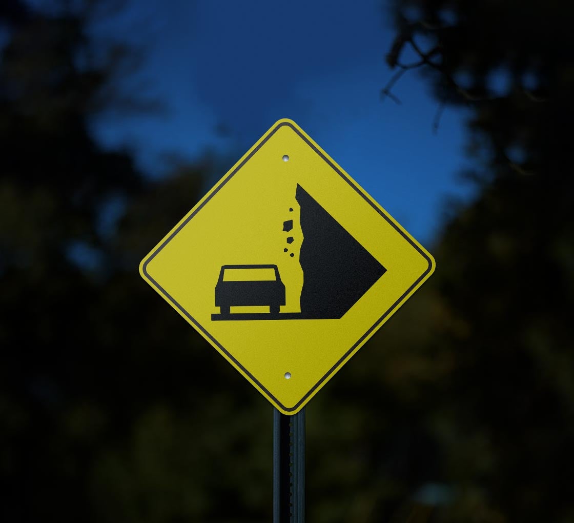 falling rocks sign