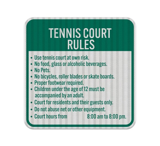 Shop for Tennis Court Rules Aluminum Sign (HIP Reflective) | BannerBuzz