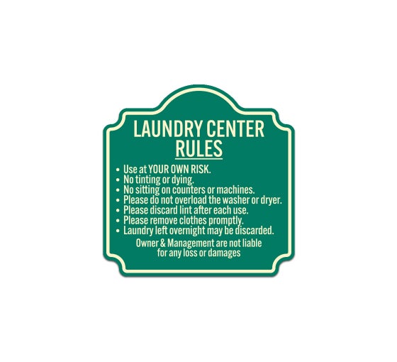 Shop for Laundry Center Rules Aluminum Sign (Non Reflective) | BannerBuzz