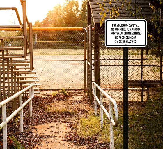 No Running Jumping Or Horseplay On Bleachers Aluminum Sign (Non Reflective)