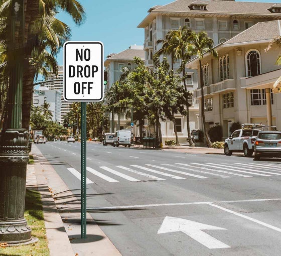 No Drop Off Pick Up Aluminum Sign (Non Reflective)