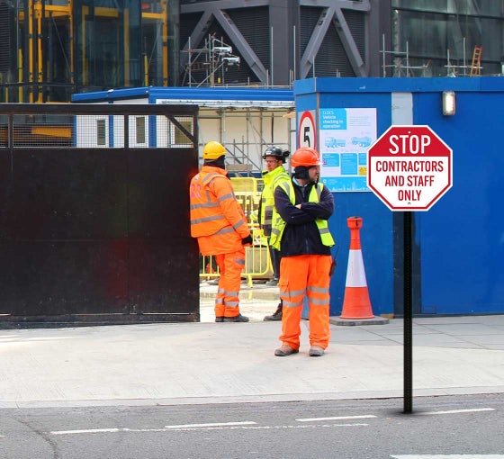 Stop Contractors and Staff Only Aluminum Sign (Non Reflective)