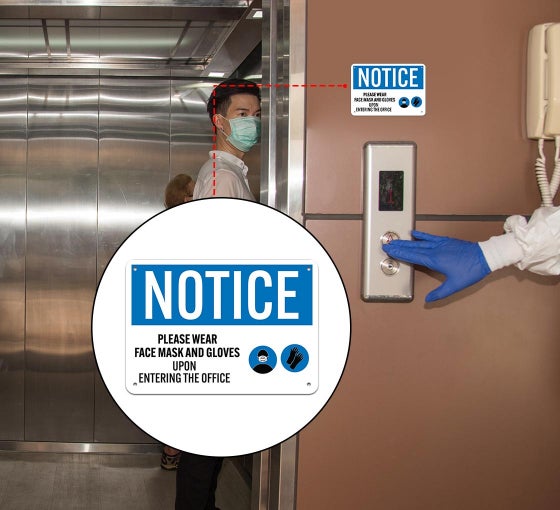 OSHA Please Wear Face Mask & Gloves Aluminum Sign (Non Reflective)