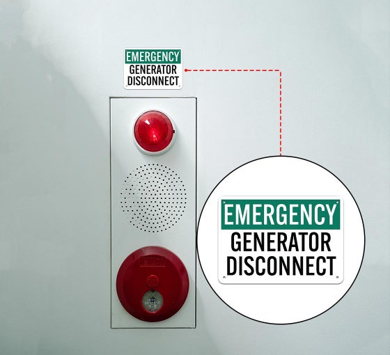 OSHA Generator Disconnect Aluminum Sign (Non Reflective)