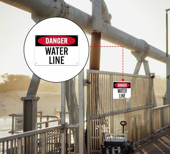 OSHA Water Line Aluminum Sign (Non Reflective)