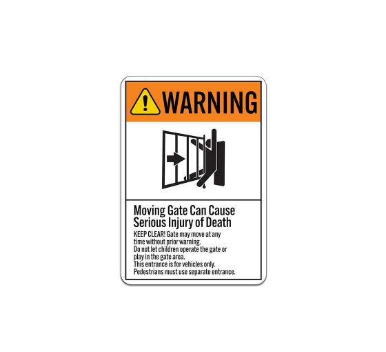 Moving Gate Can Cause Serious Injury Or Death Aluminum Sign (Non ...