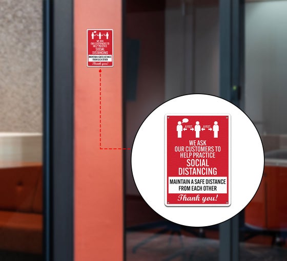 Shop for We Ask Customers To Practice Social Distancing Aluminum Sign ...