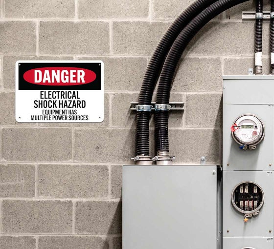 OSHA Electrical Shock Hazard Multiple Power Sources Aluminum Sign (Non ...