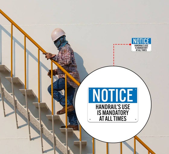 OSHA Handrail Use Is Mandatory At All Times Aluminum Sign (Non Reflective)