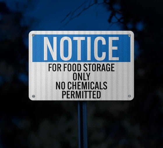 OSHA Food Storage Only, No Chemicals Aluminum Sign (EGR Reflective)
