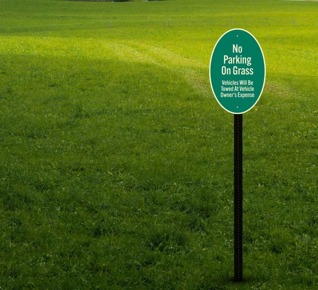 Shop for No Parking On Grass Aluminum Sign (Non Reflective) | BannerBuzz